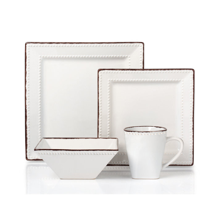 Lorren Home Trends Beaded Stoneware 16 Piece Dinnerware Set, Service for 4 & Reviews | Wayfair